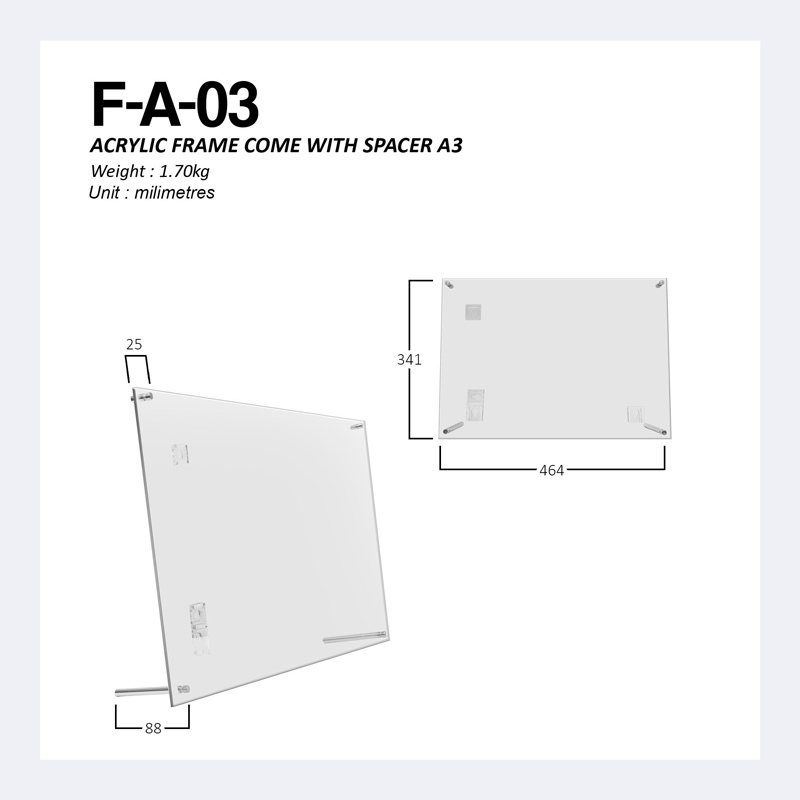 Acrylic Frame w/ Spacer - A3 Size | Botak Sign Pte Ltd