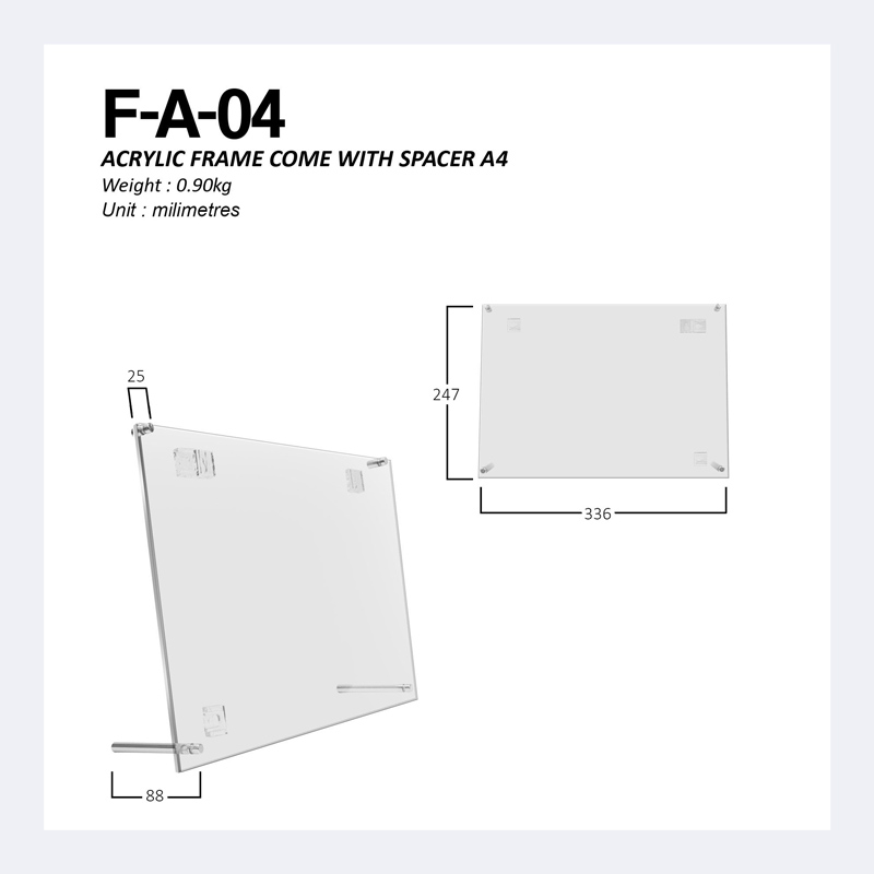 Acrylic Frame w/ Spacer - A4 Size | Botak Sign Pte Ltd